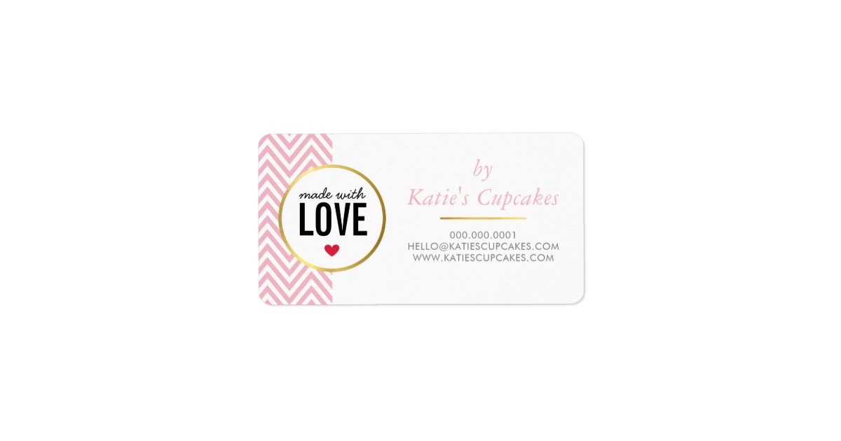 BUSINESS PACKAGING made with love pink chevron Label | Zazzle