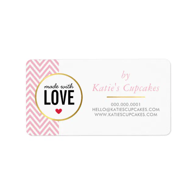 BUSINESS PACKAGING made with love pink chevron Label | Zazzle