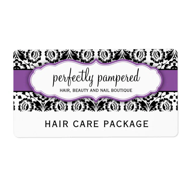 BUSINESS PACKAGING stylish damask black purple Label | Zazzle