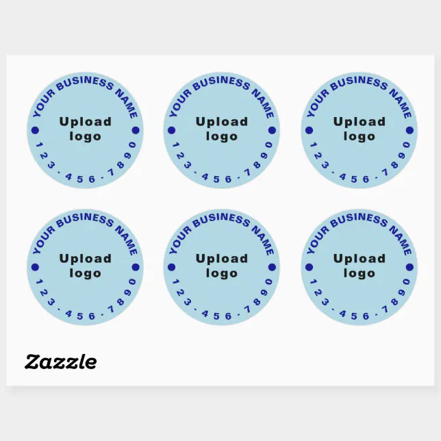 Business Phone Number on Light Blue Round Sticker | Zazzle