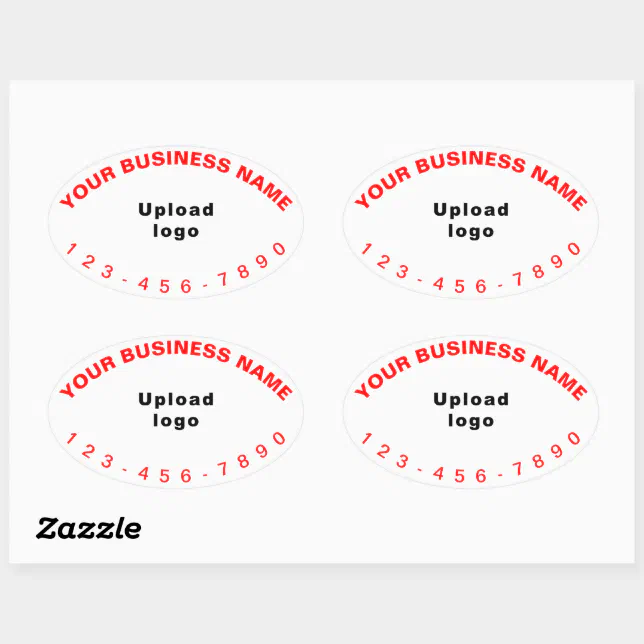 Business Phone Number Red Texts on White Oval Sticker | Zazzle