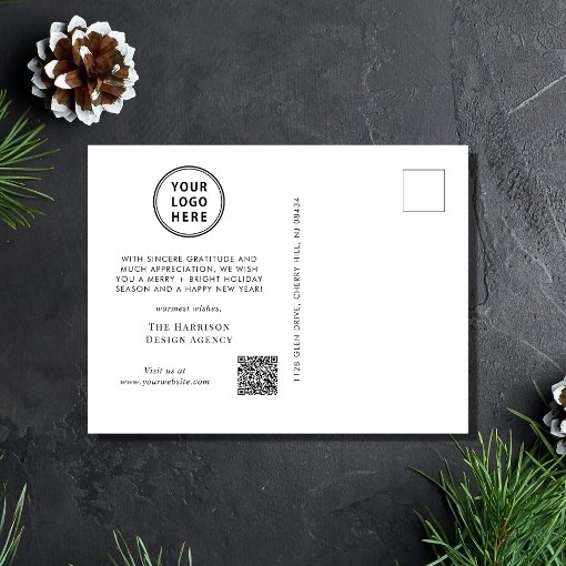 Business Photo Logo QR Code Corporate Christmas Holiday Postcard | Zazzle