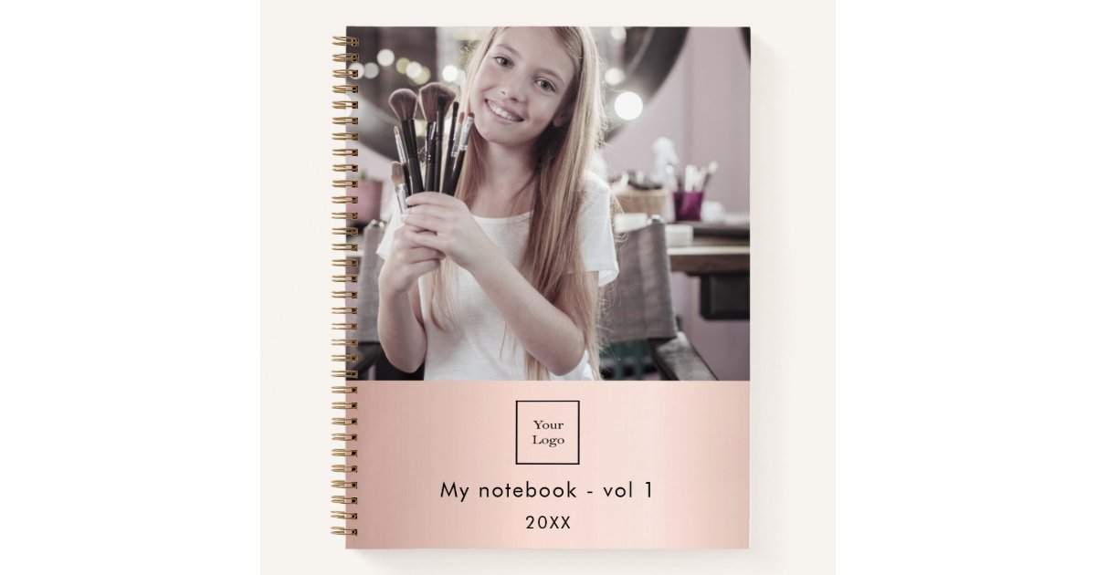 Business photo logo rose gold makeup artist notebook | Zazzle