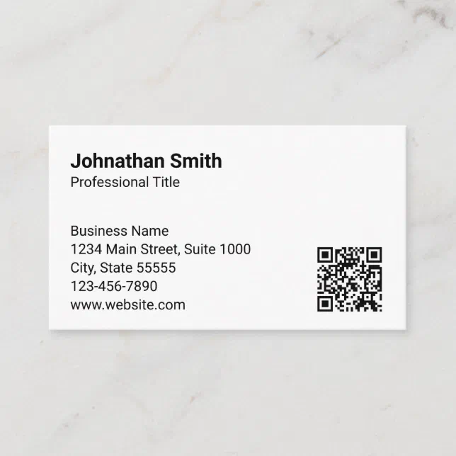 Business Plain White Generic Design QR Code Business Card | Zazzle