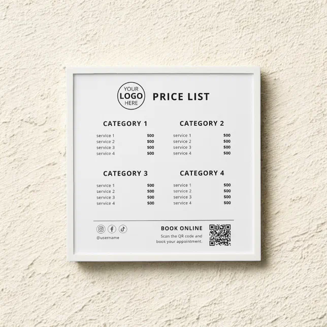 Business Price List Logo White Peel And Stick Photo Tile | Zazzle