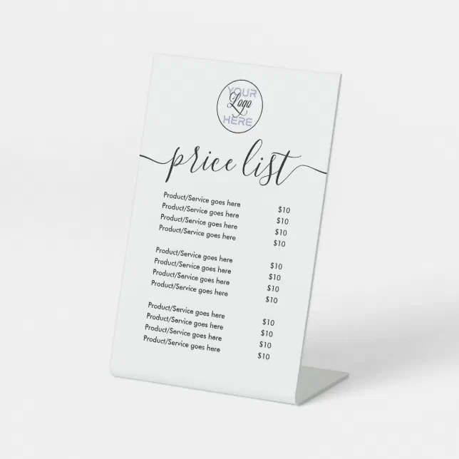 Business Price List with Logo Pedestal Sign | Zazzle