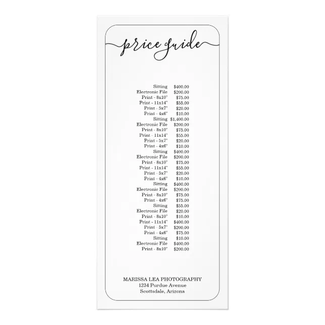 Business Pricing Guide | Simply Right Rack Card | Zazzle