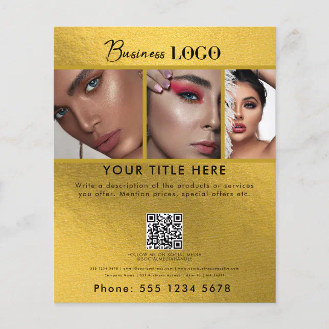 Business Promotional Beauty Hair Nail Salon Gold Flyer | Zazzle