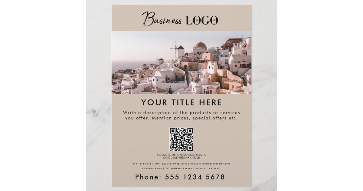 Business Promotional Photo & Text QR Code Contact Flyer | Zazzle