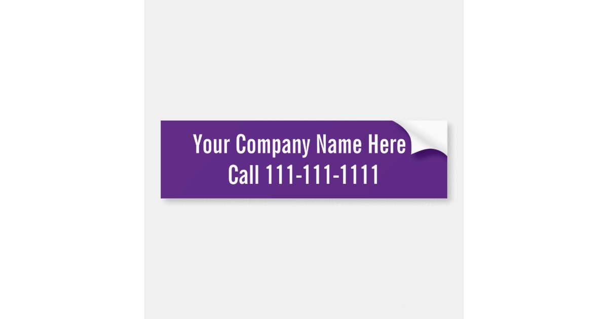 Business Purple and White Phone Number Template Bumper Sticker | Zazzle