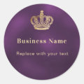 Business purple gold royal crown classic round sticker | Zazzle