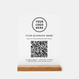 Business QR Code and Logo White Acrylic Sign | Zazzle