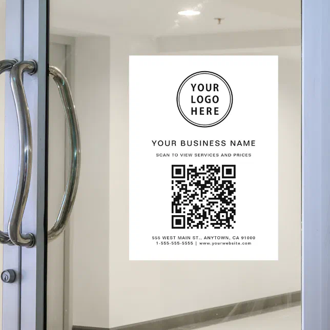 Business QR Code and Logo White Window Cling | Zazzle