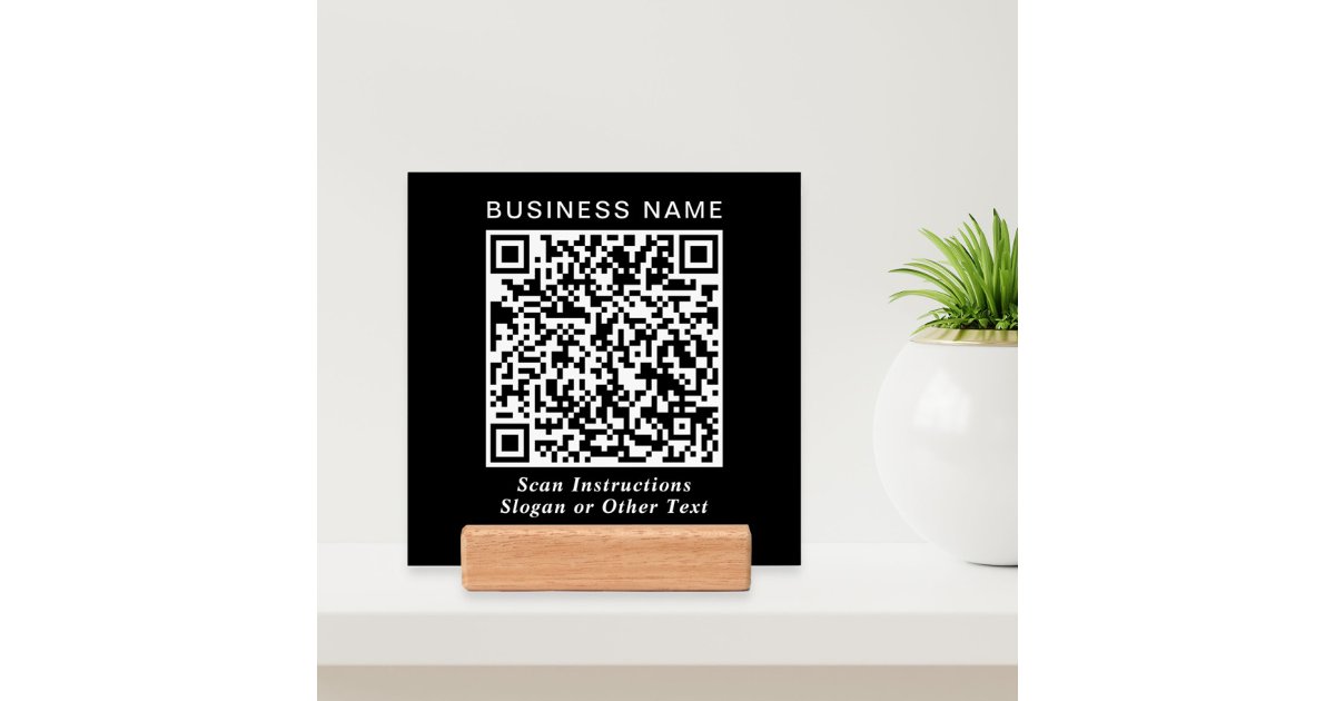 Business QR Code Black Tabletop Sign Holder | Zazzle