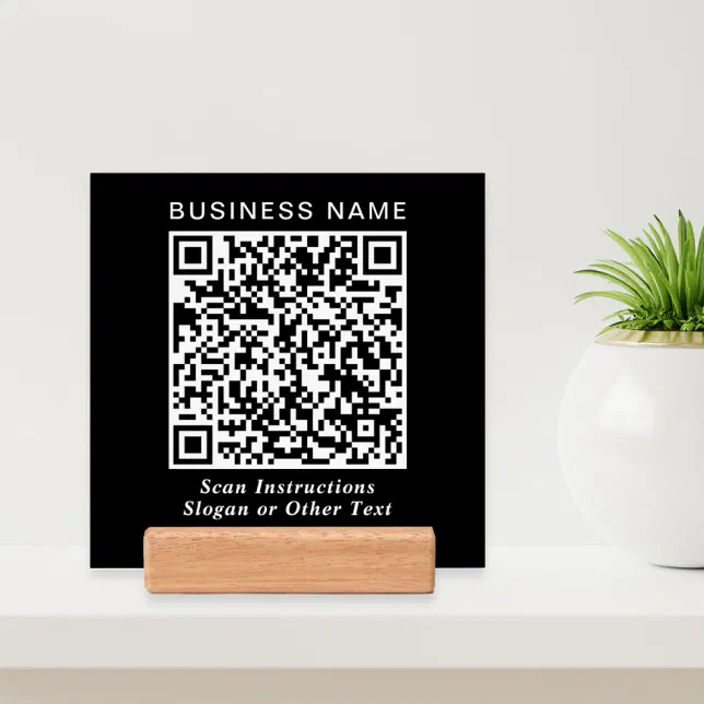 Business QR Code Black Tabletop Sign Holder | Zazzle