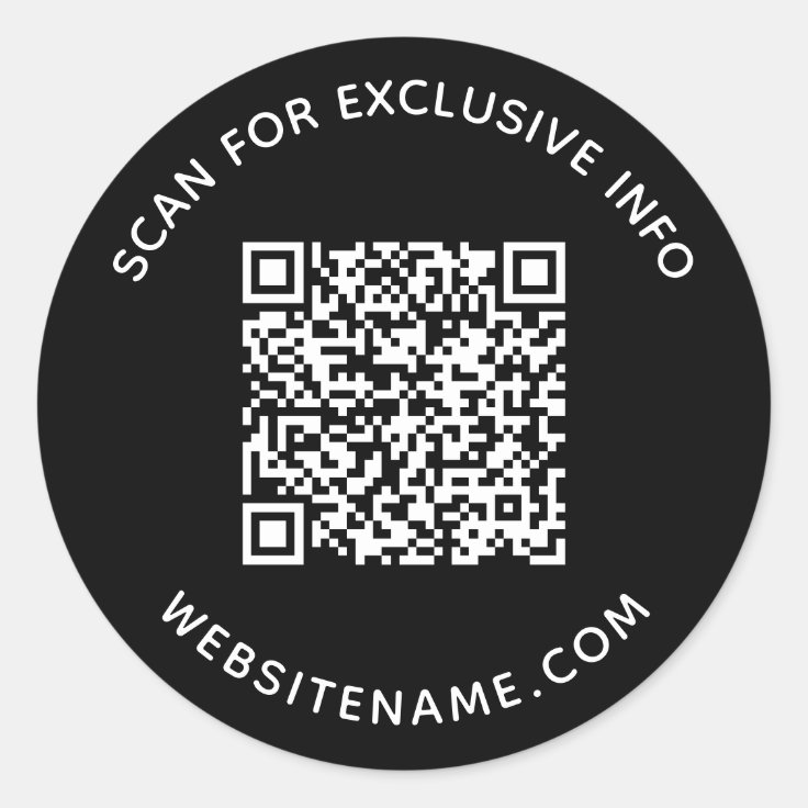 Business QR Code Custom Text Black Classic Round Sticker | Zazzle