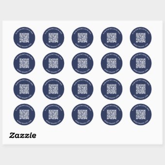 Business QR Code Custom Text Navy Blue Classic Round Sticker | Zazzle
