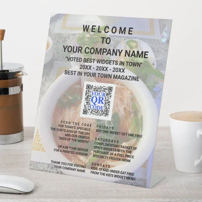 Business QR Code Light Photo Cool Retail Welcome Pedestal Sign | Zazzle