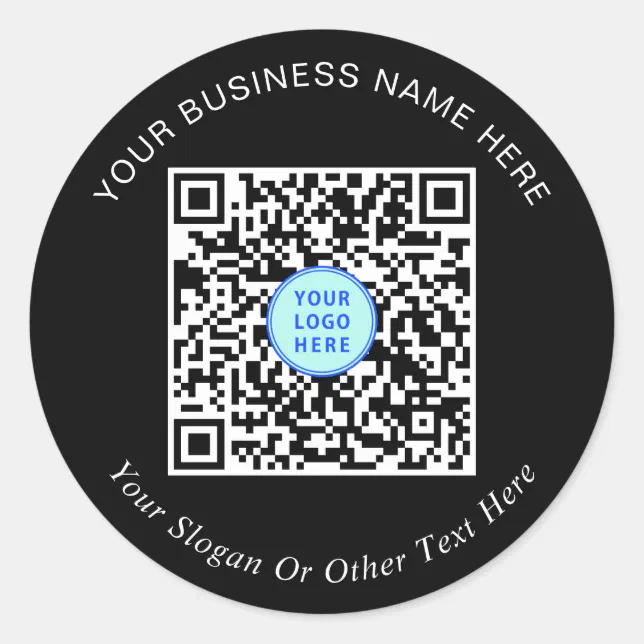 Business QR Code Logo Promotional Black Classic Round Sticker | Zazzle