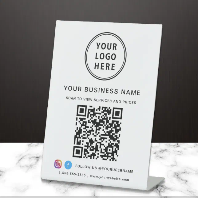 Business QR Code Logo Social Media Pedestal Sign | Zazzle