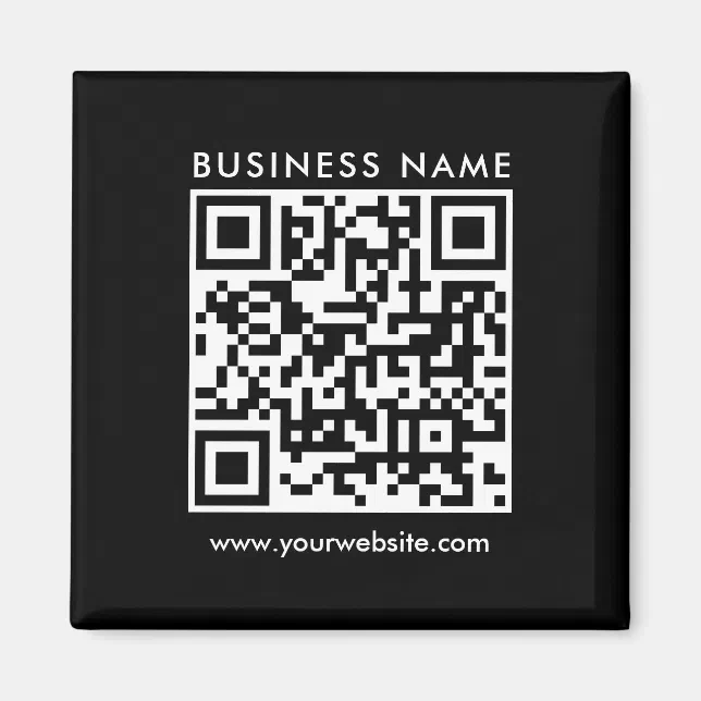 Business QR Code Logo Text Black Template Square Magnet | Zazzle