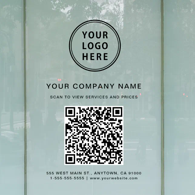 Business QR Code Logo Window Cling | Zazzle