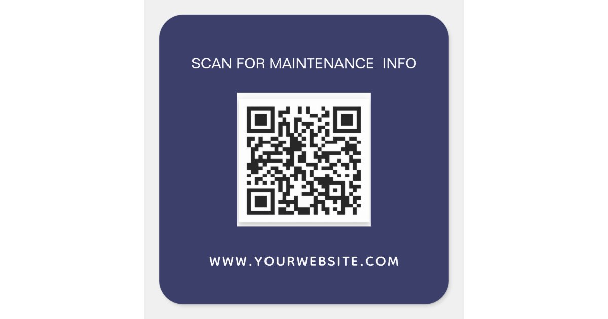 Business qr code maintenance info navy blue white square sticker | Zazzle