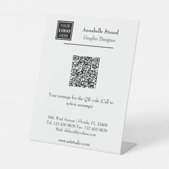 Business QR code Office Supplies Desk Accesories Pedestal Sign | Zazzle