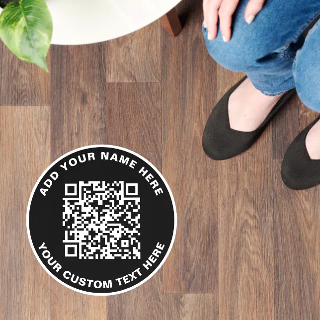 Business QR Code or Logo Black Circle Floor Decals | Zazzle