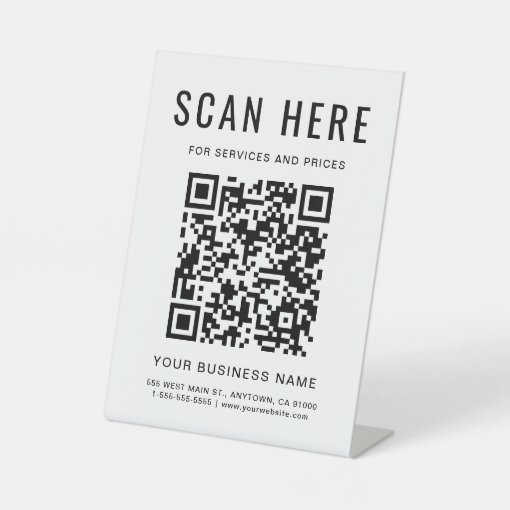 Business QR Code Tabletop Pedestal Sign | Zazzle