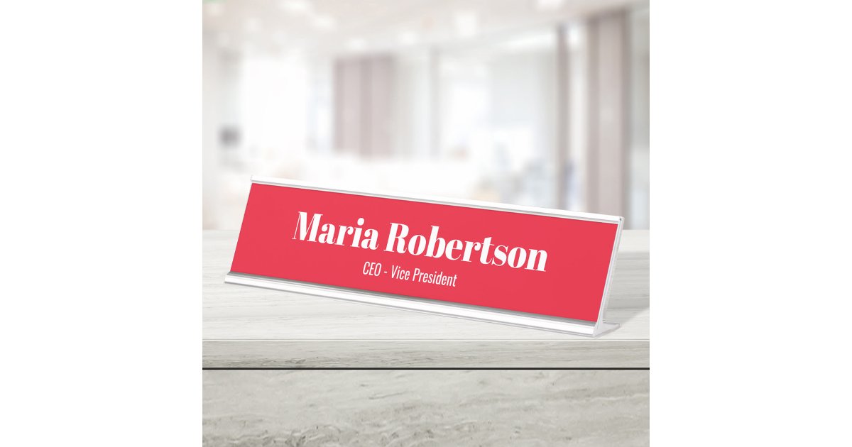 Business Red and White Simple Custom Desk Name Plate | Zazzle