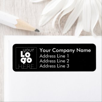 Business Return Address Labels White Logo on Black | Zazzle