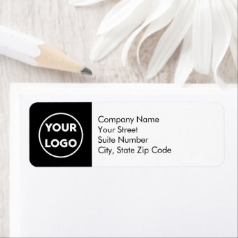 Business Return Address Labels Your Logo on Black | Zazzle