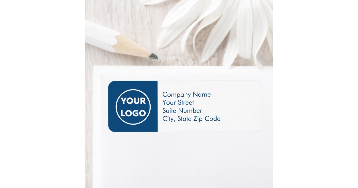 Business Return Address Labels Your Logo on Blue | Zazzle