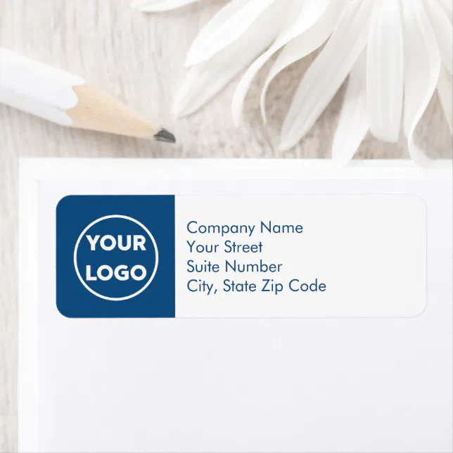 Business Return Address Labels Your Logo on Blue | Zazzle