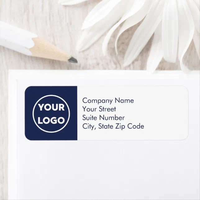 Business Return Address Labels Your Logo on Navy | Zazzle