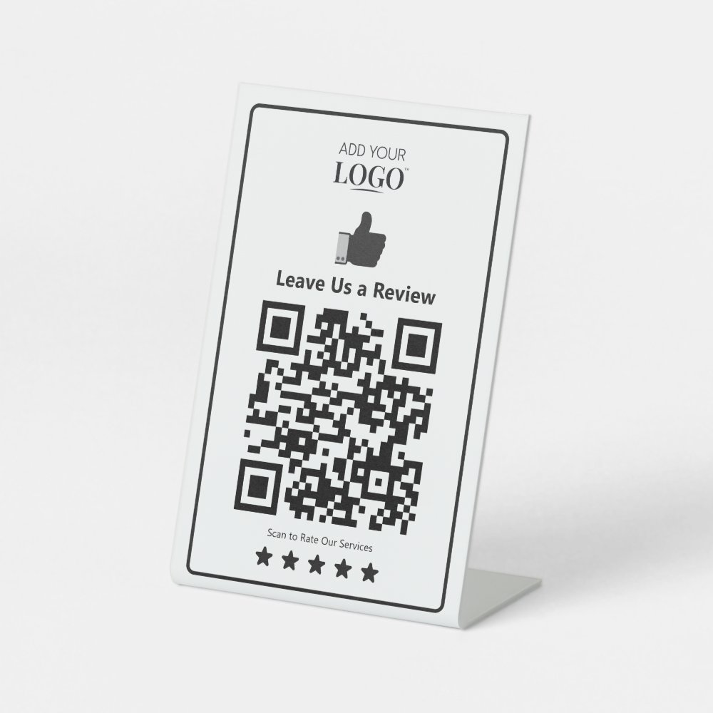 Business Review Qr Code Modern Minimalist White Pedestal Sign - Snuggle ...
