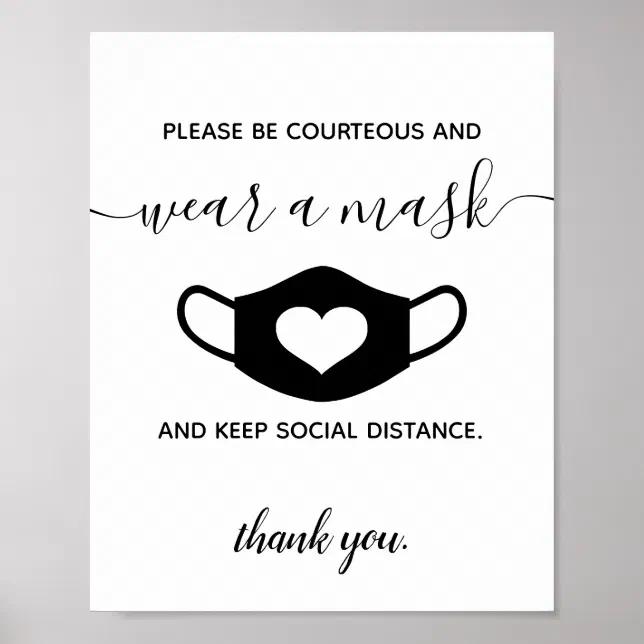 Business Safety Wear a Face Mask Modern Script Poster | Zazzle