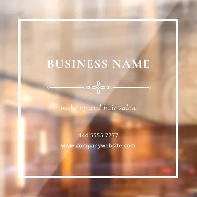 Business Salon Name White Frame Window Cling | Zazzle
