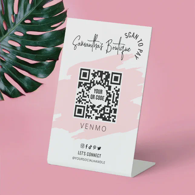 Business Scan To Pay QR Code Feminine Pink Pedest Pedestal Sign | Zazzle