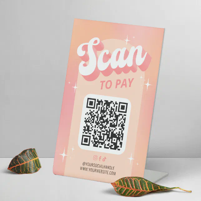 Business Scan to Pay QR Code Retro Peach Pedestal Sign | Zazzle