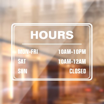 Business Shop Hours of Operation Window Cling | Zazzle