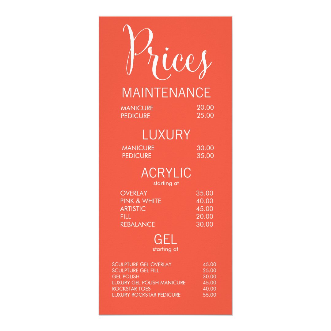 Business Shop Menu Price List Cards Rack Card | Zazzle