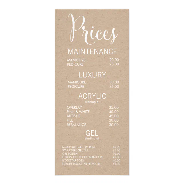 Business Shop Menu Price List Cards Rack Card | Zazzle