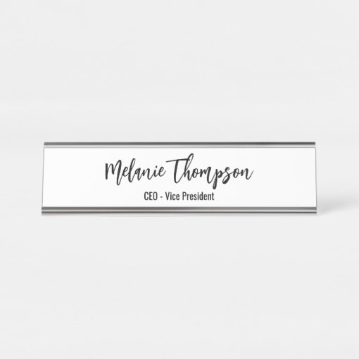 Business Simple Script Black and White Custom Desk Name Plate | Zazzle