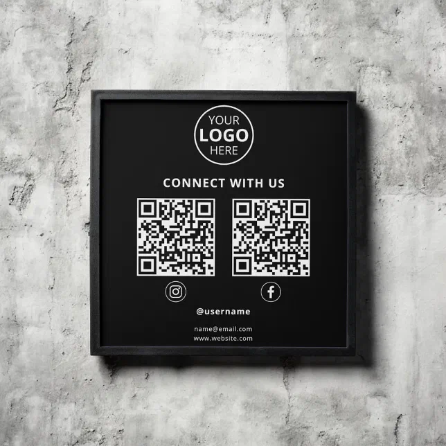 Business Social Media QR Code Black Peel And Stick Photo Tile | Zazzle