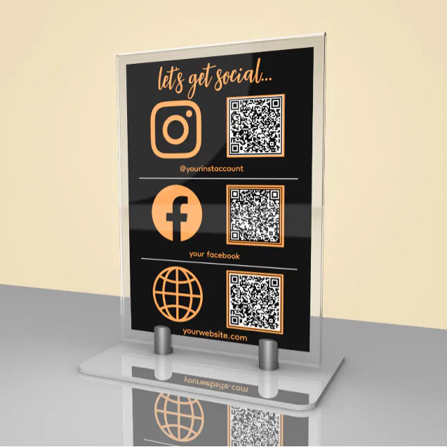 Business Social Media Sign With QR Code Table Number | Zazzle