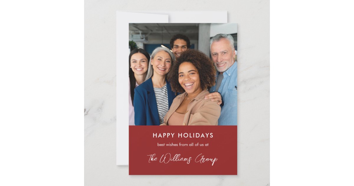 Business Stylish Merry Christmas Red Team Photo Holiday Card | Zazzle
