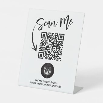 Business Tabletop QR Code Modern Logo Scan Me Pedestal Sign | Zazzle