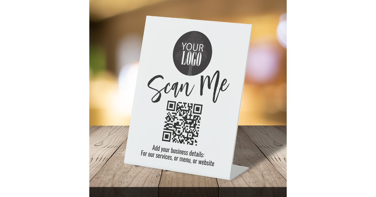Business Tabletop QR Code Modern Logo Simple Pedestal Sign | Zazzle